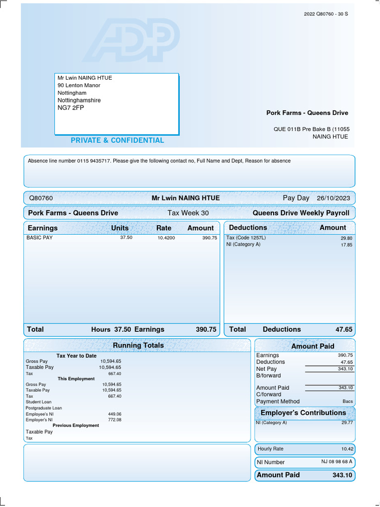 Payslip EPay 20231026 | PDF | Payroll Tax | Services (Economics)