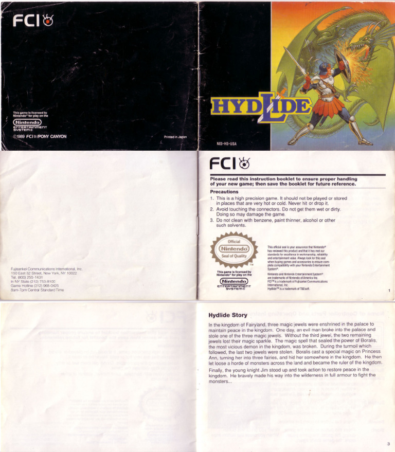 Hydlide NES Manual | PDF
