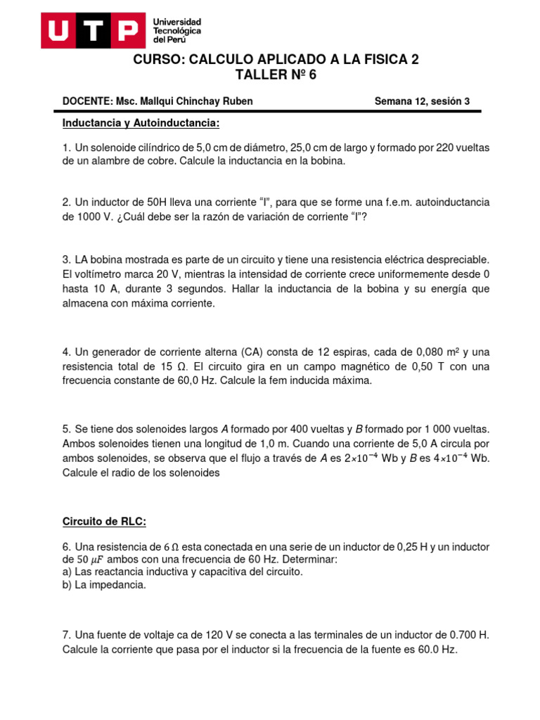 S012.s3 TALLER N6 CAF2 AGO 23 | PDF | Inductor | Inductancia
