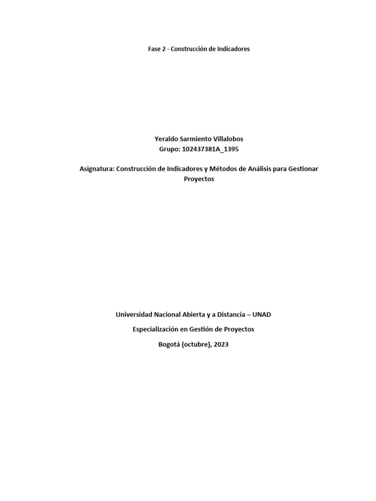 Unidad 1 - Fase 2 - Construcci N de Indicadores | PDF
