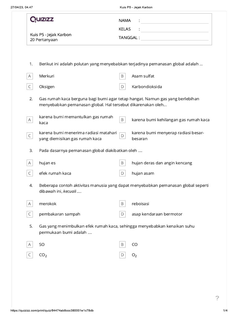 Kuis P5 - Jejak Karbon | PDF