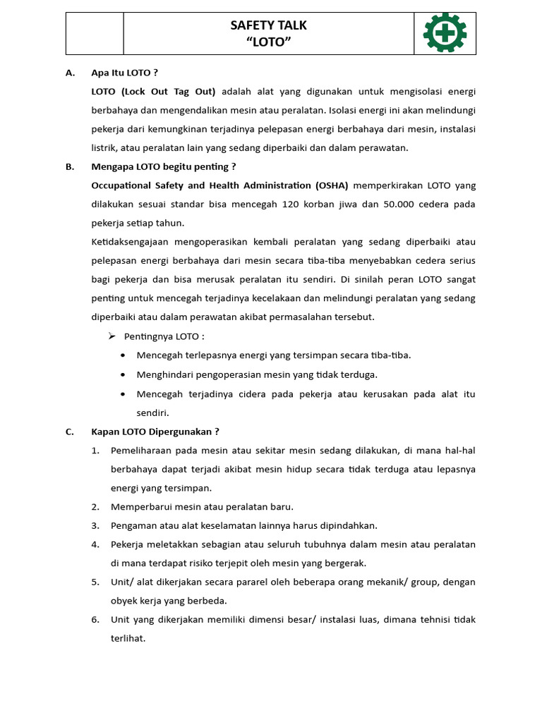 Pengertian dan Pentingnya LOTO | PDF