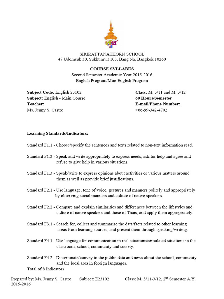 Course Syllabus - m3 (2ndsem) | PDF