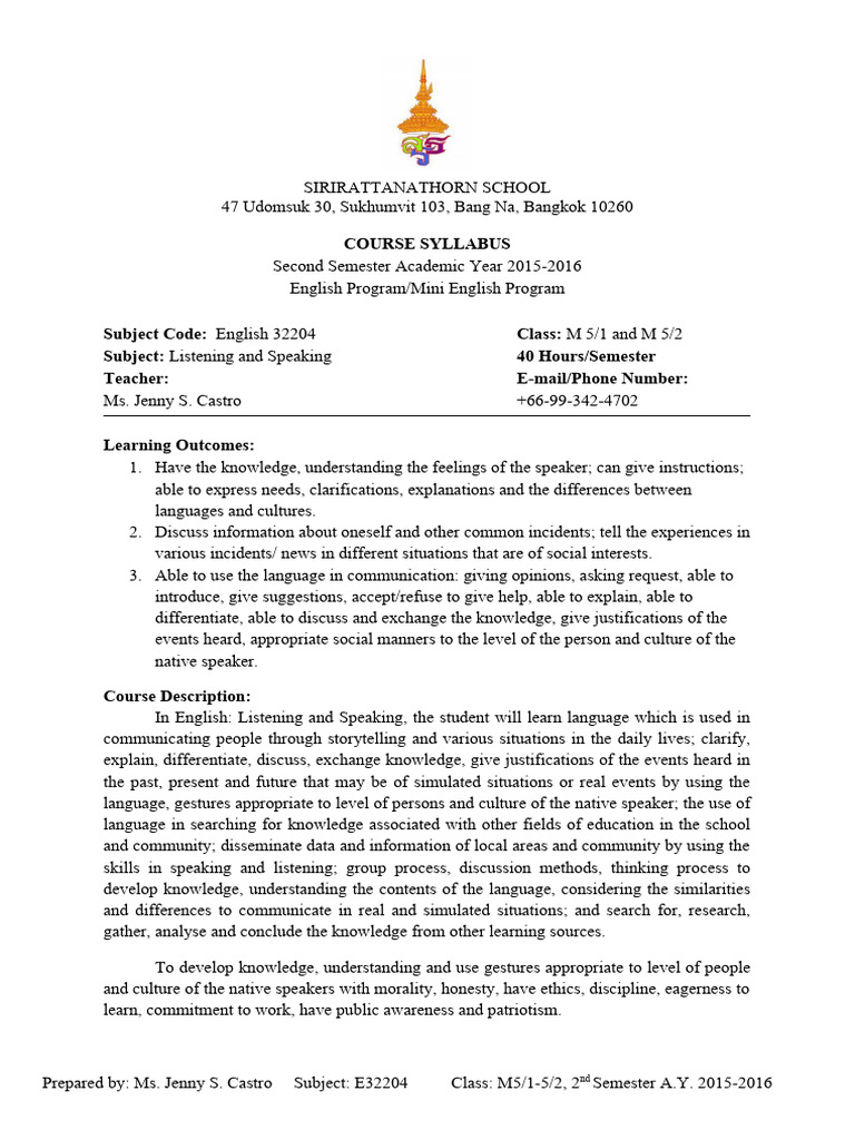 Course Syllabus - m5 (Ls-2ndsem) | PDF