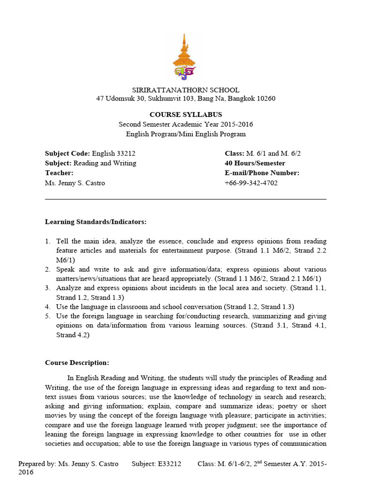 Course Syllabus - m6 (Rw-2ndsem) | PDF | Foreign Language | Knowledge