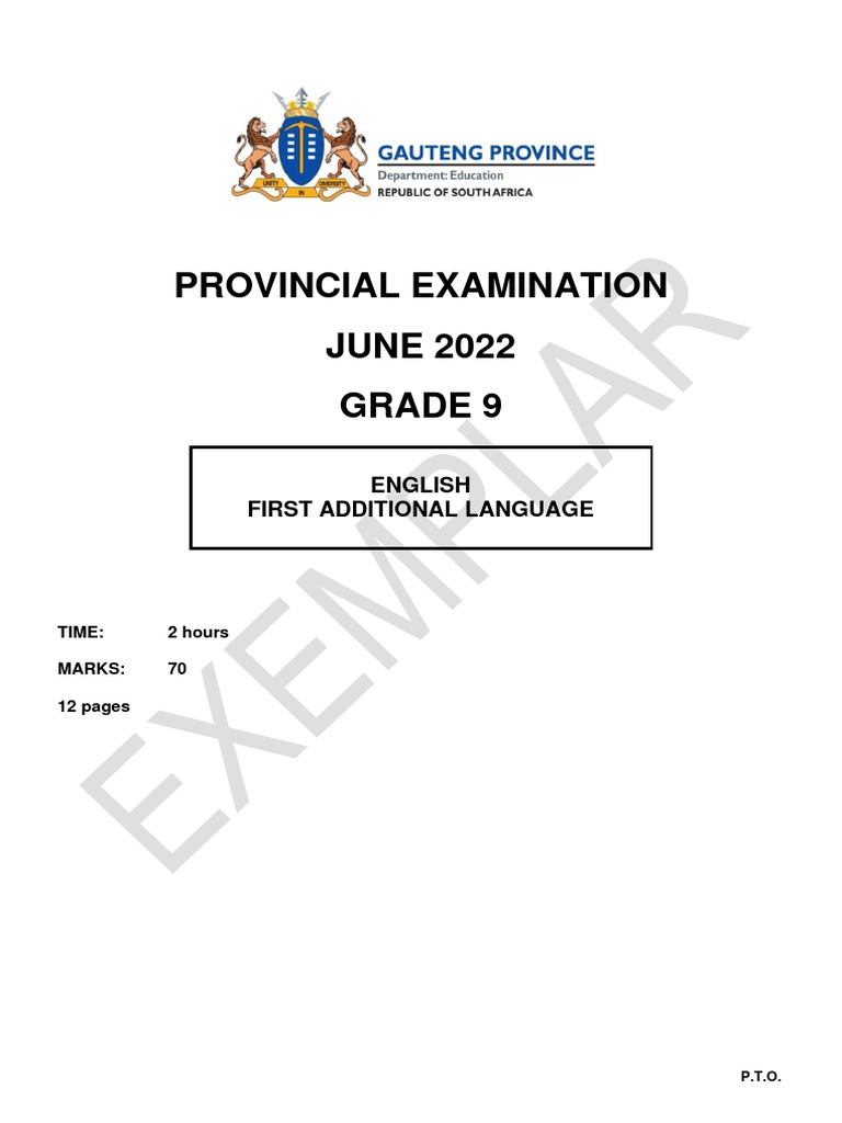 Gr9 ENG (FAL) June 2022 Question Paper | PDF