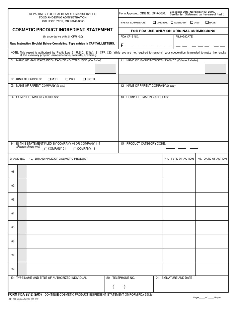 FDA Cosmetic Ingredient Form Guide | PDF | Food And Drug Administration ...