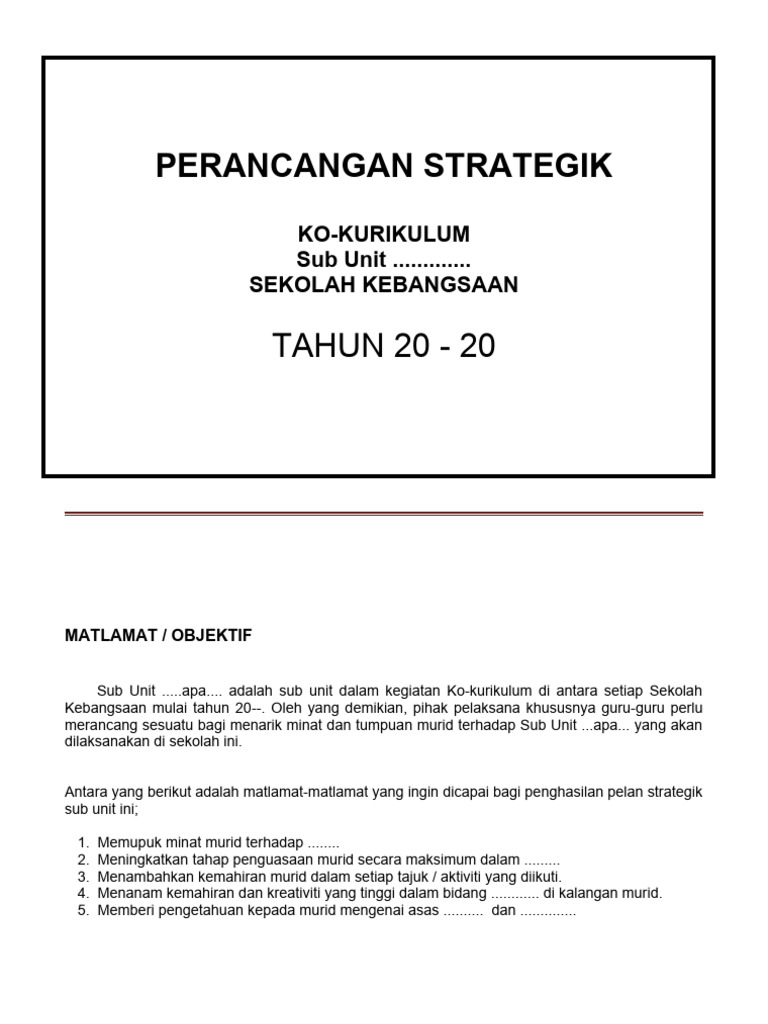 Contoh Pelan Strategik Koko | PDF