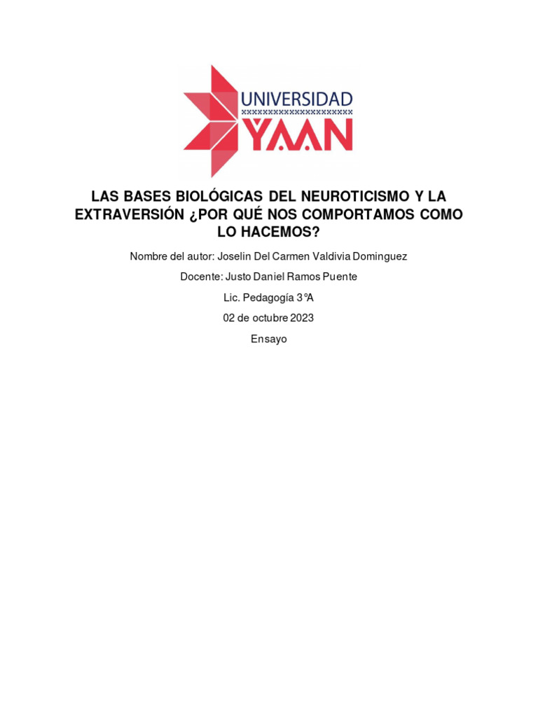 LAS BASES BIOLÓGICAS DEL NEUROTICISMO Y LA EXTRAVERSIÓN | PDF ...
