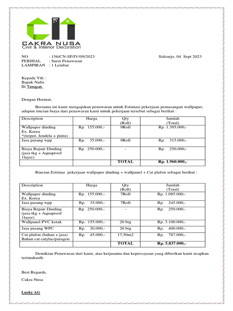 Contoh Surat Penawaran Percetakan | PDF