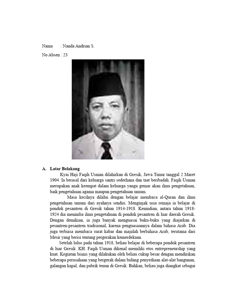 Biografi KH. Faqih Usman | PDF