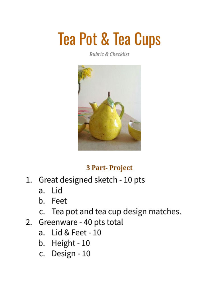 Tea Pot Tea Cup Rubric | PDF