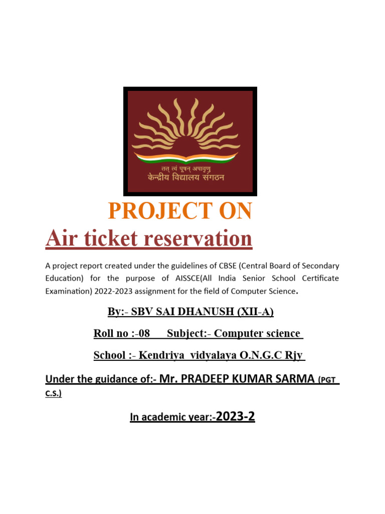 CBSE Air Ticket Reservation Project | PDF | Databases | Information Retrieval