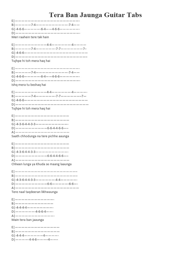 Tera Ban Jaunga Guitar Tabs | PDF