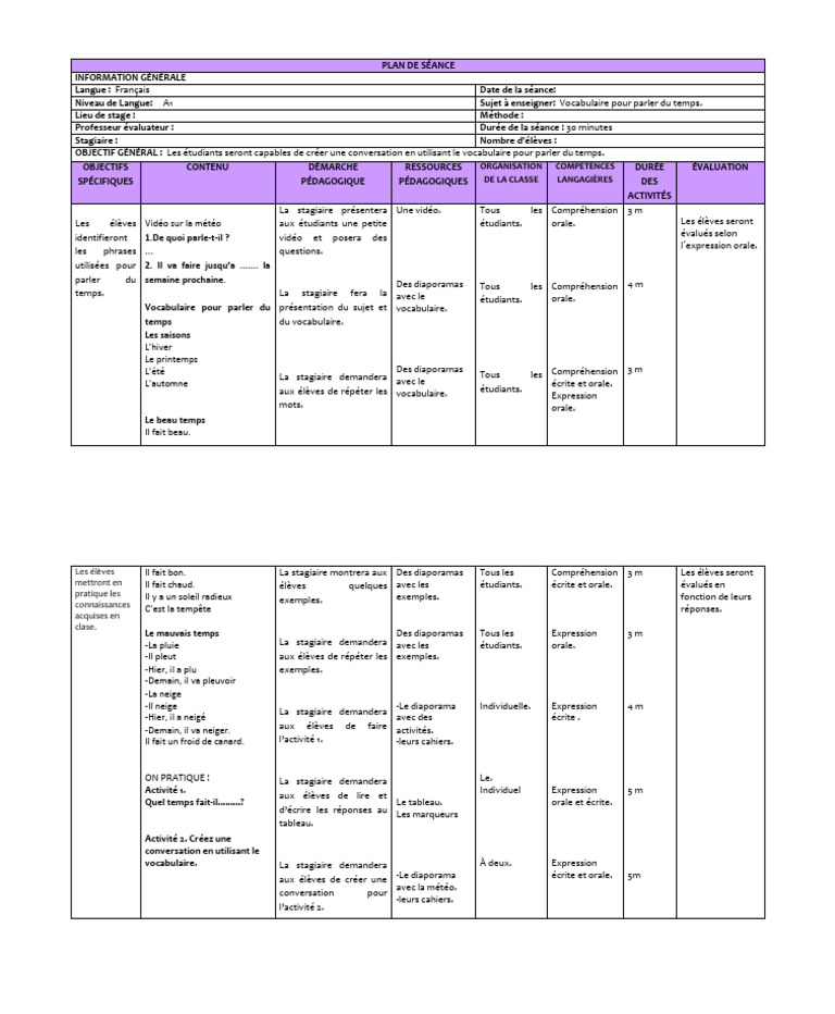 La Météo Plan de Séance | PDF