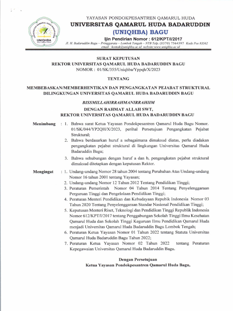 SK Pemberhentian Dan Pengangkatan Pejabat Struktural | PDF