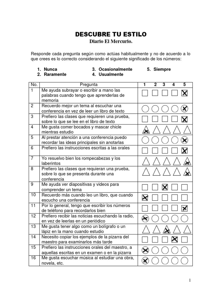 Descubre Tu Estilo de Aprendizaje | PDF | Cuestionario | Intuición Descubre Tu Estilo de Aprendizaje | PDF | Cuestionario | Intuición