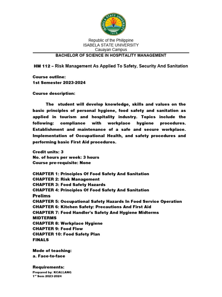 HM 112 Course Outline | PDF