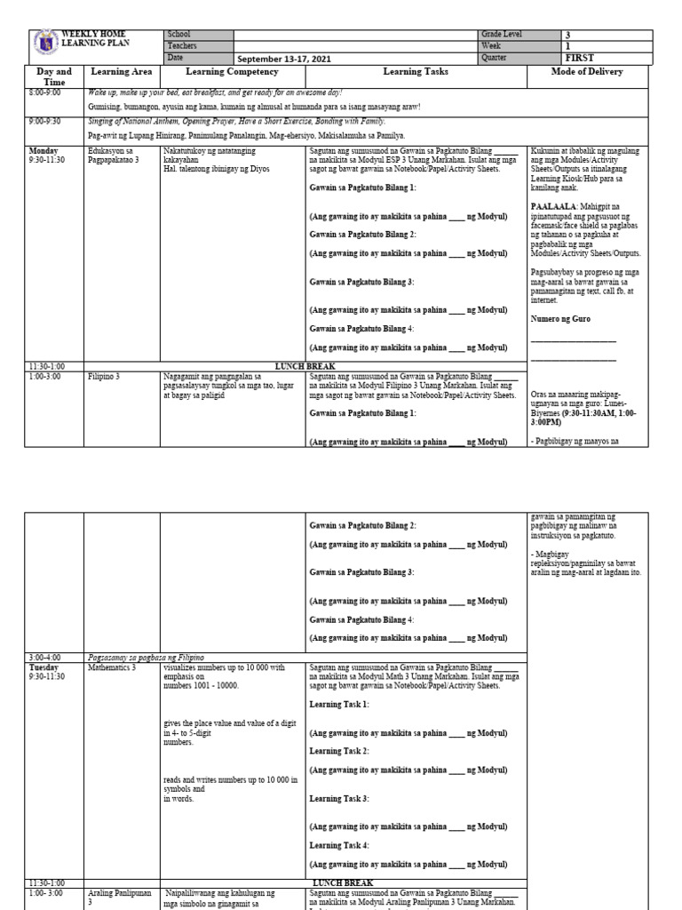 Grade 3 WHLP Q1 Week 1 | PDF