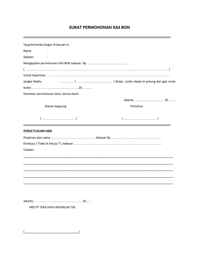 Surat Permohonan Kas-Bon | PDF