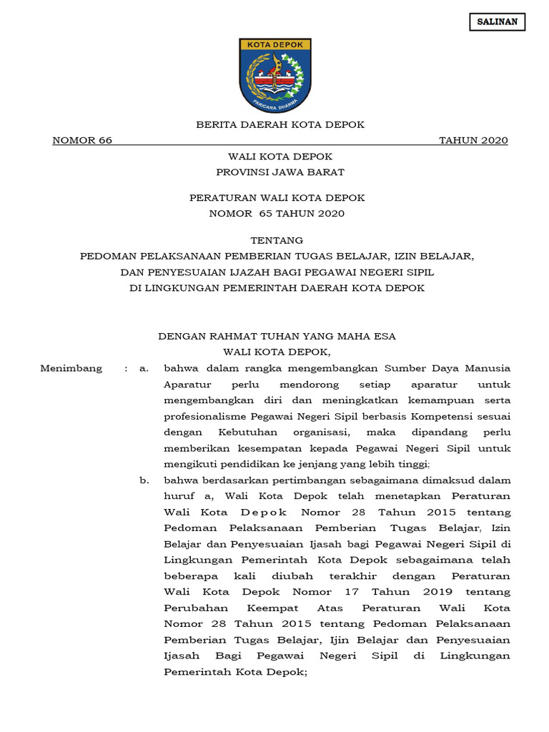 Pedoman Pelaksanaan Pemberian Tugas Belajar Izin Belajar Dan Penyesuaian Ijazah Bagi PNS Di ...