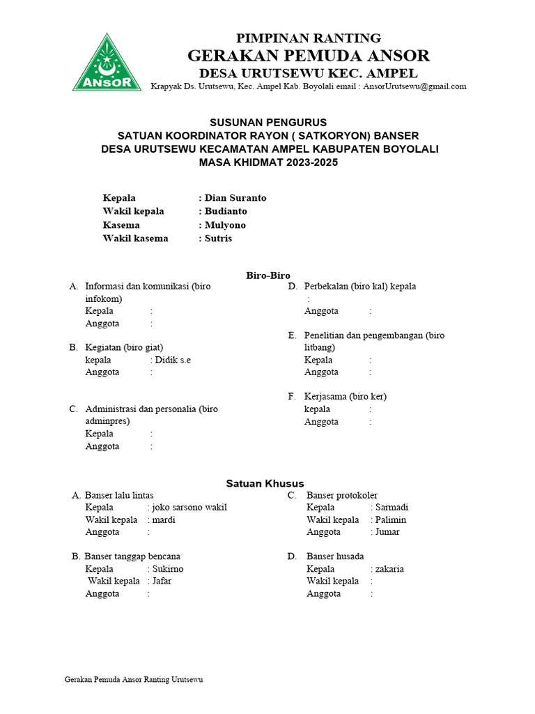 Susunan Pengurus Ansor 210623 | PDF