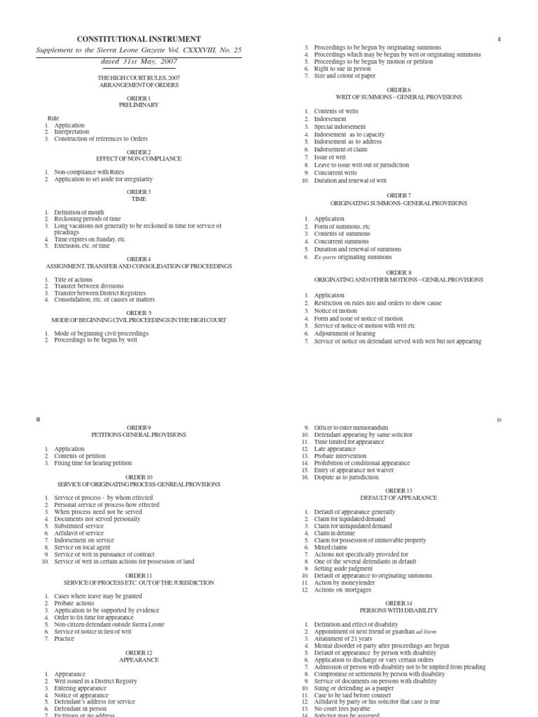 High Court Rules 2007 Overview | PDF | Affidavit | Discovery (Law)