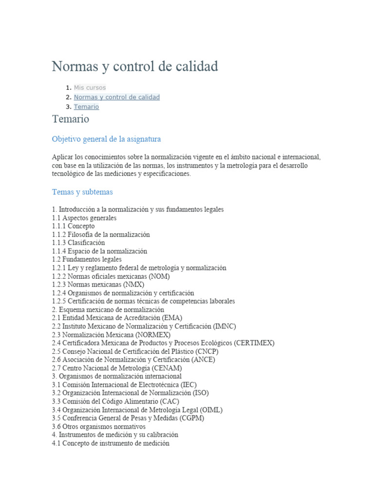 Normas y Control de Calidad | PDF