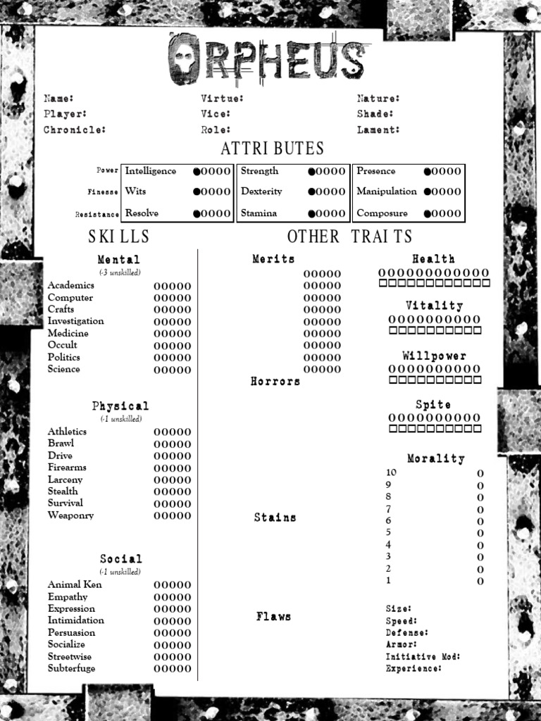 Orpheus NWoD Editable | PDF | Psychology | Psychological Concepts