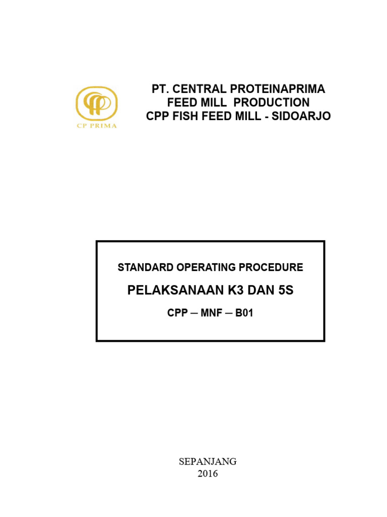 CPP-MNF-B01 (SOP Pelaksanaan K3 & 5S) - (Aqua-CPP-Spj) - Final - Doc (23 Okt 2016) | PDF