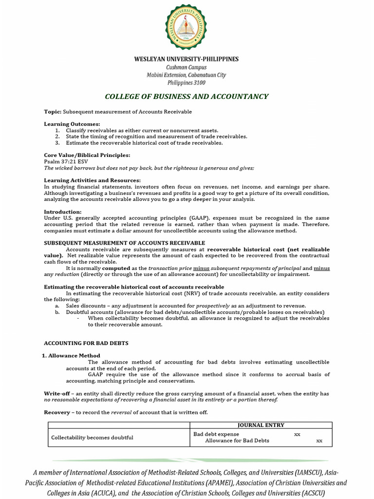 Module 3 - Accounts Receivable Part II - 111702467 | PDF | Bad Debt | Historical Cost