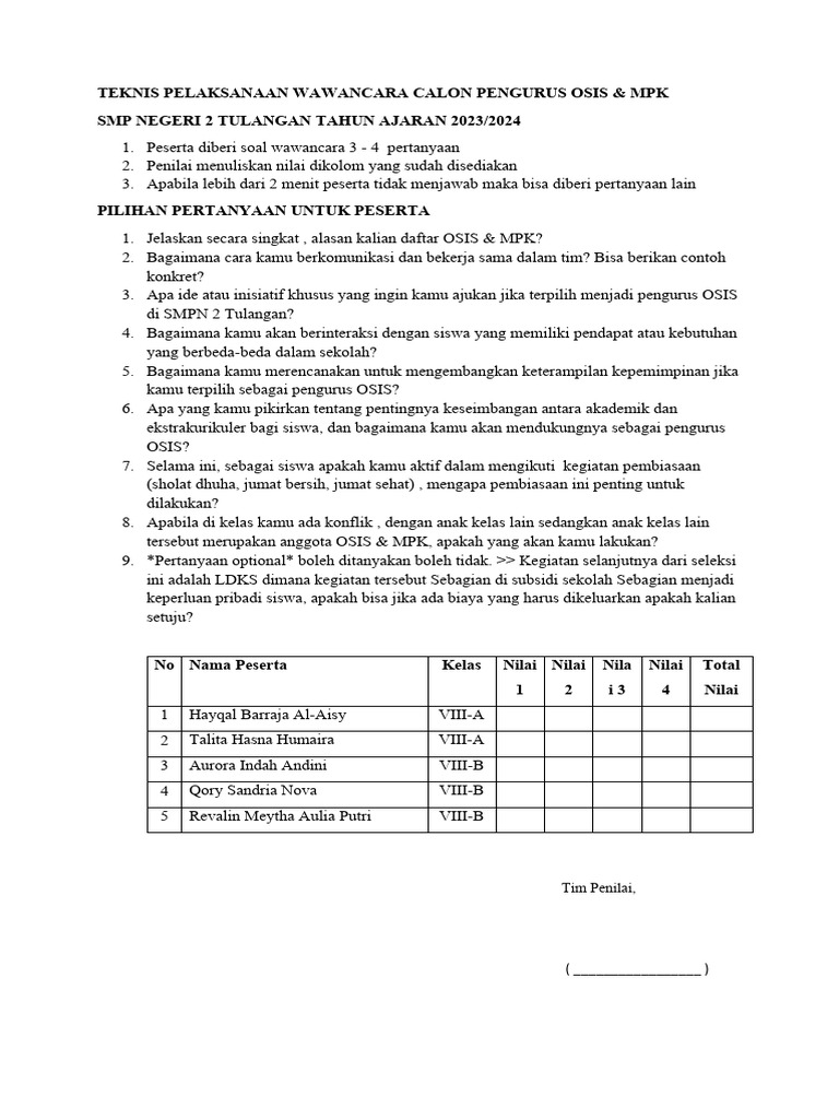 soal wawancara osis mpk | PDF