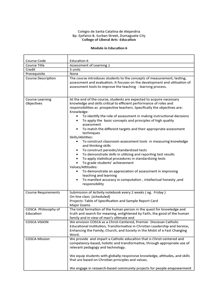 Educ 6 Module 1 | PDF | Educational Assessment | Validity (Statistics)