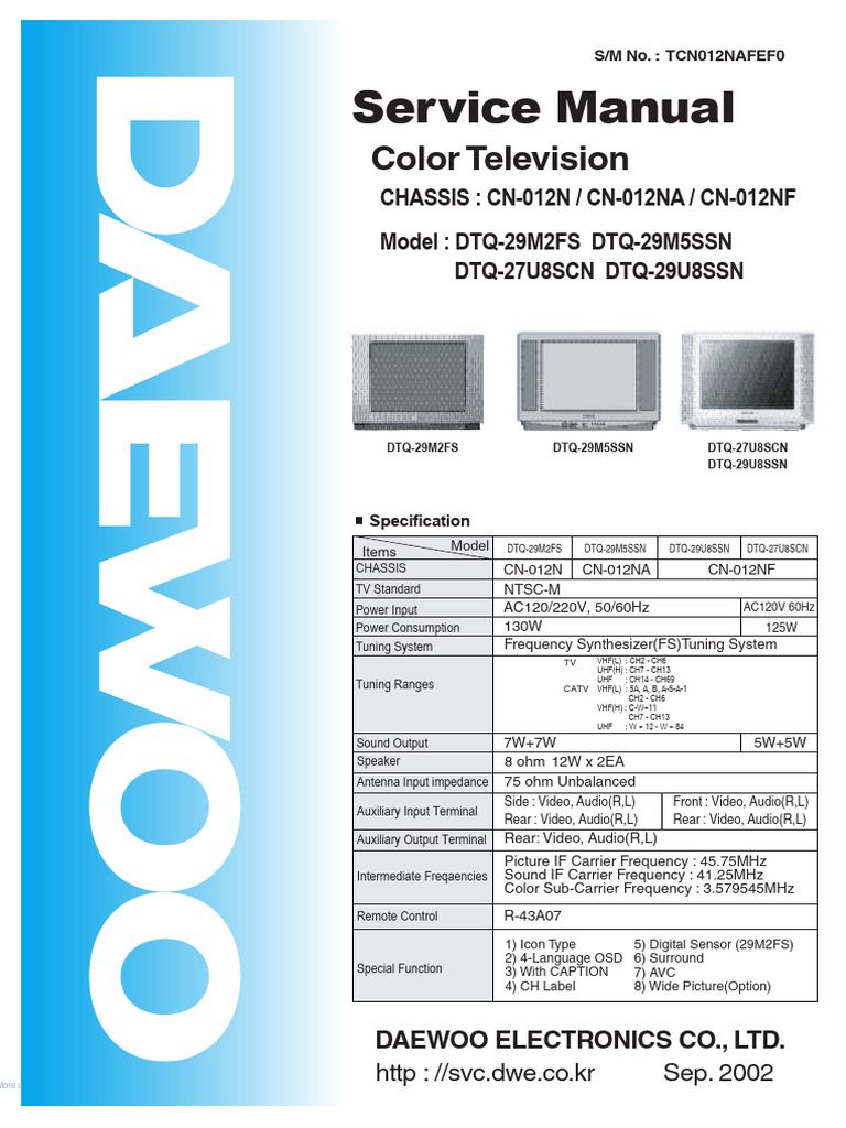 Manual Daewoo DTQ-29M5SSN | PDF | Very High Frequency | Ultra High ...