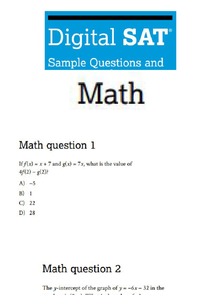 Digital SAT Sample Questions Math | PDF