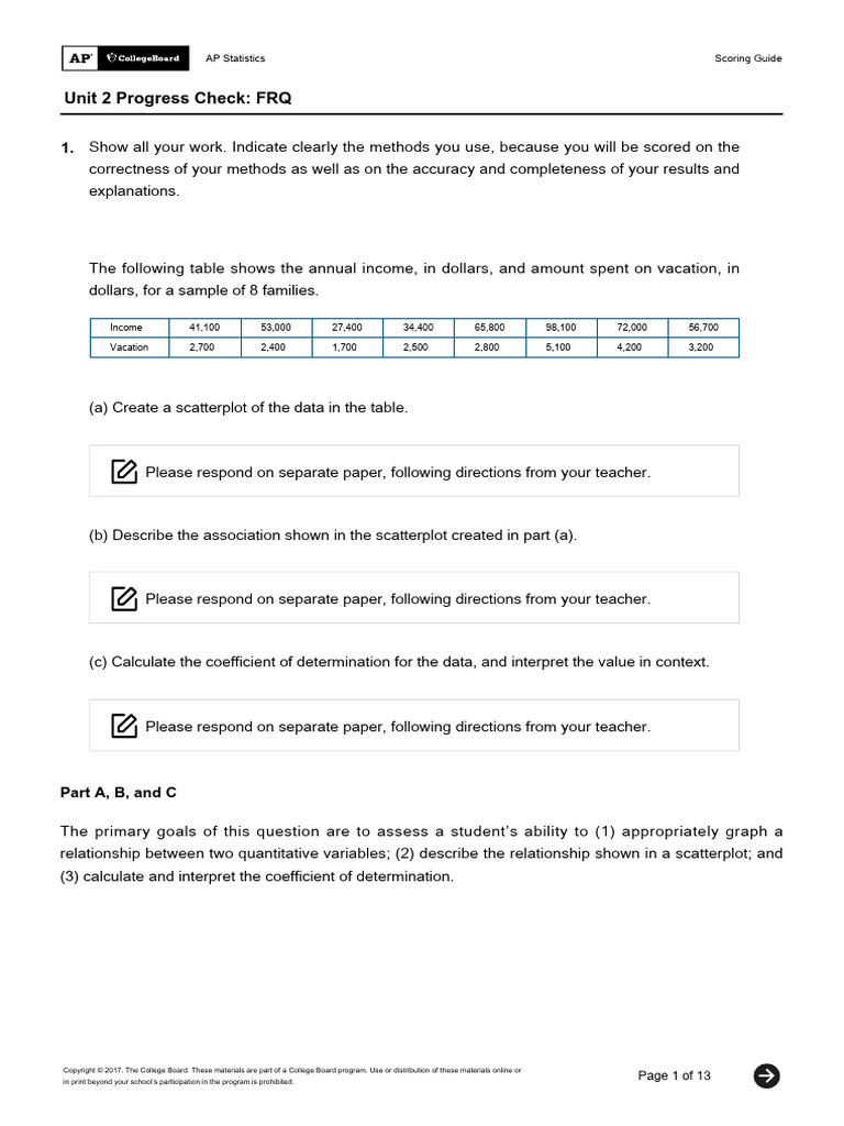 AP Classroom Unit 2 FRQ Scoring Guide | Download Free PDF | Errors And Residuals | Regression ...