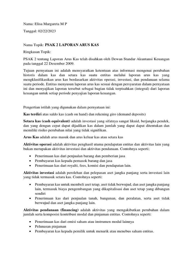 Psak 2 Laporan Arus Kas | PDF