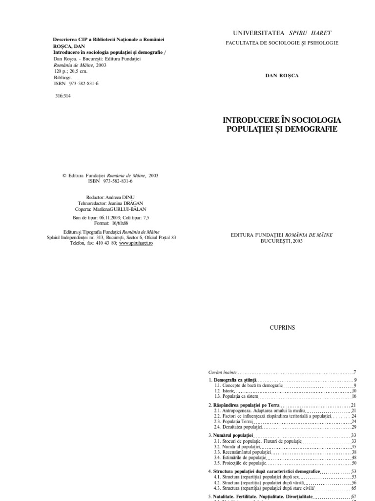 Dan Rosca Sociologia Pop Si Demografie | PDF