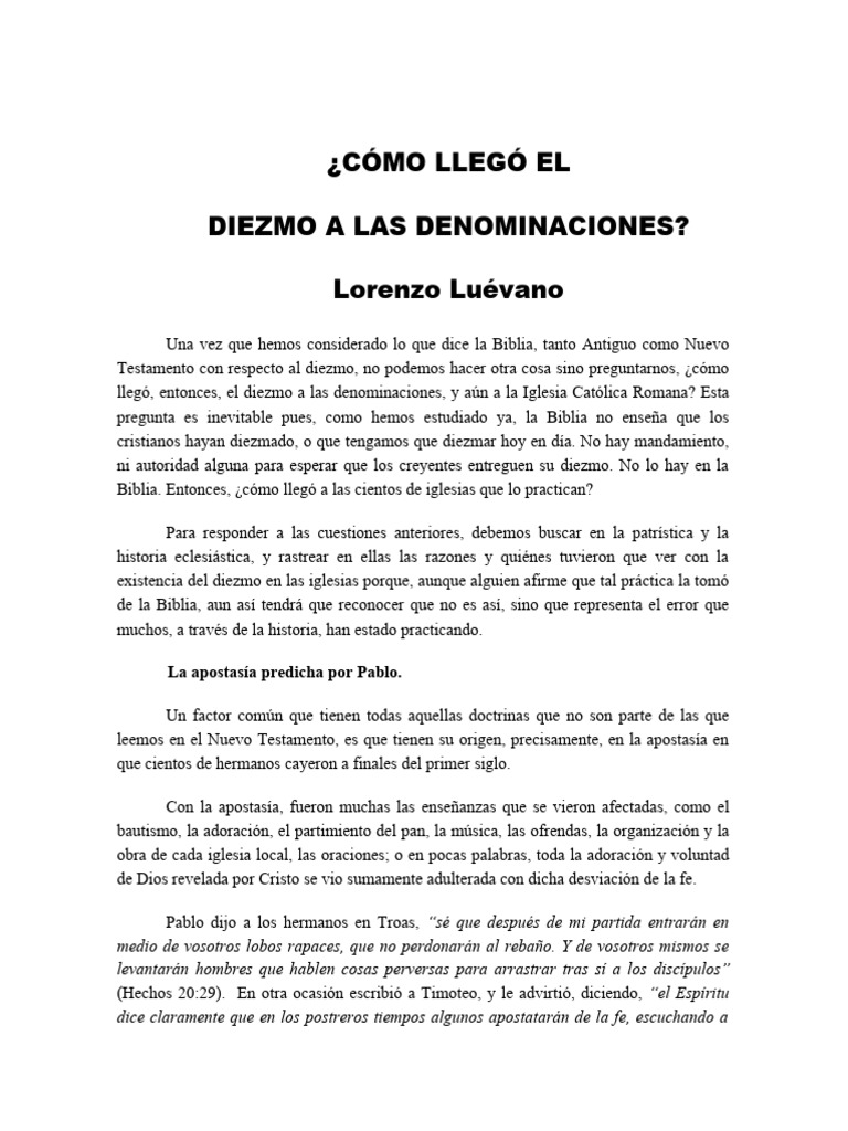 Cómo Llegó El Diezmo A Las Denominaciones | PDF
