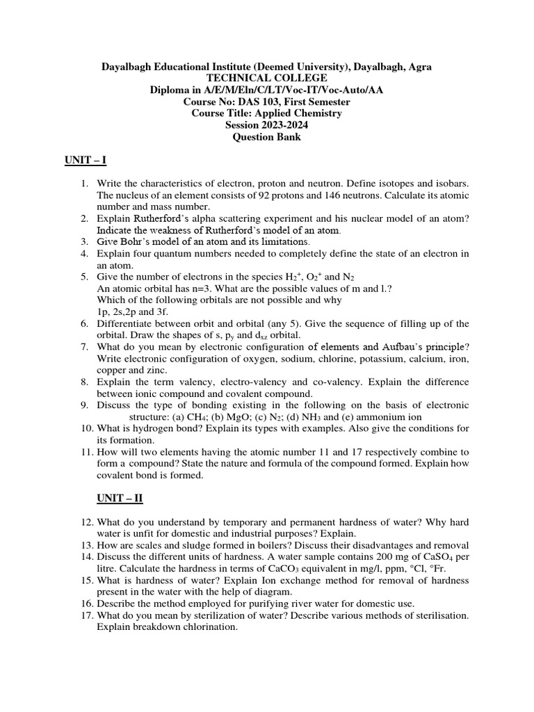 Das 103 Chemistry QB | PDF | Atoms | Magnesium