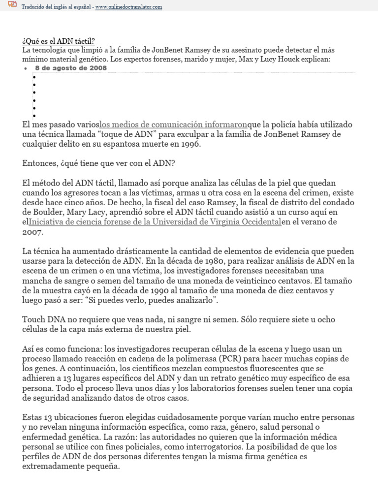 What Is Touch DNA - En.es | PDF | Perfiles de ADN | Reacción en cadena ...