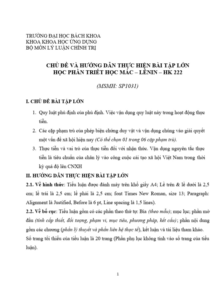 HK 222 - Sp1031 - de Tai - Huong Dan Tieu Luan | PDF