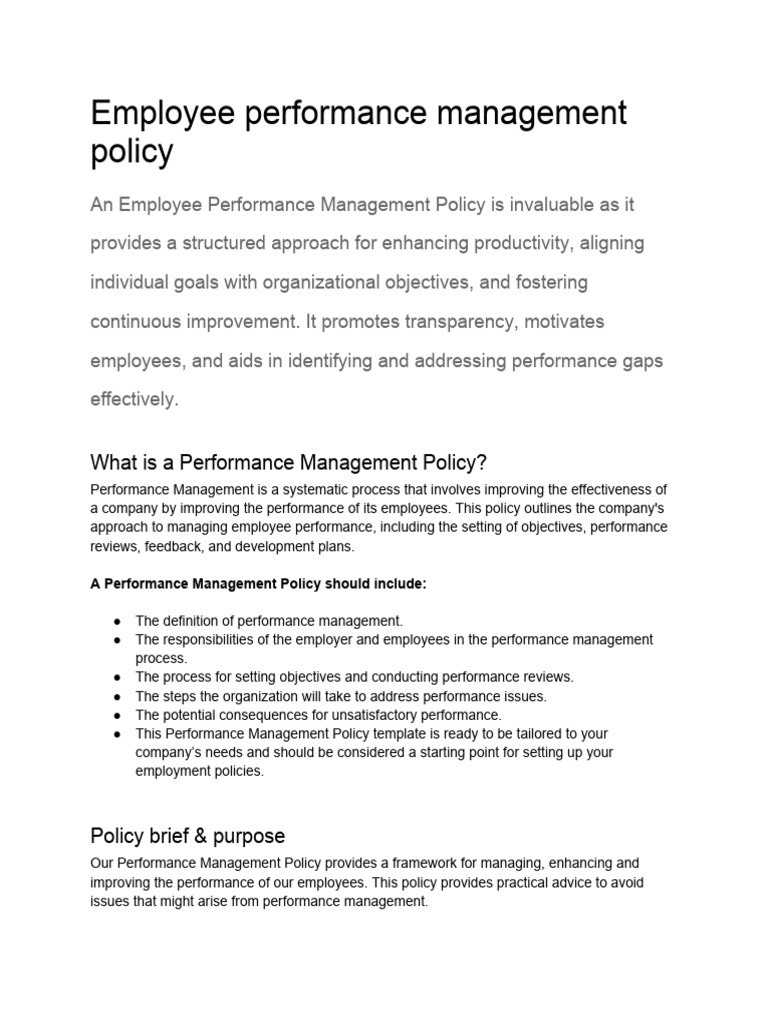Employee Performance Management Policy | PDF