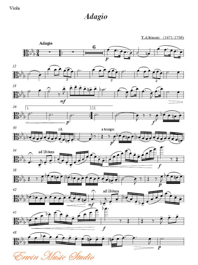 Viola 1 Tomaso Giovanni Albinoni Adagio | PDF