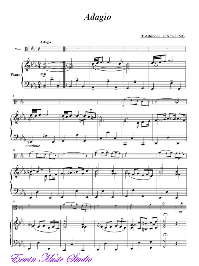 Piano Tomaso Giovanni Albinoni Adagio | PDF