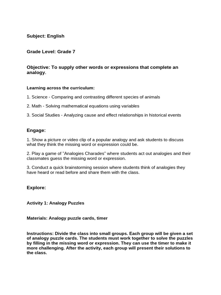 Lesson Plan | PDF | Analogy | Mathematics