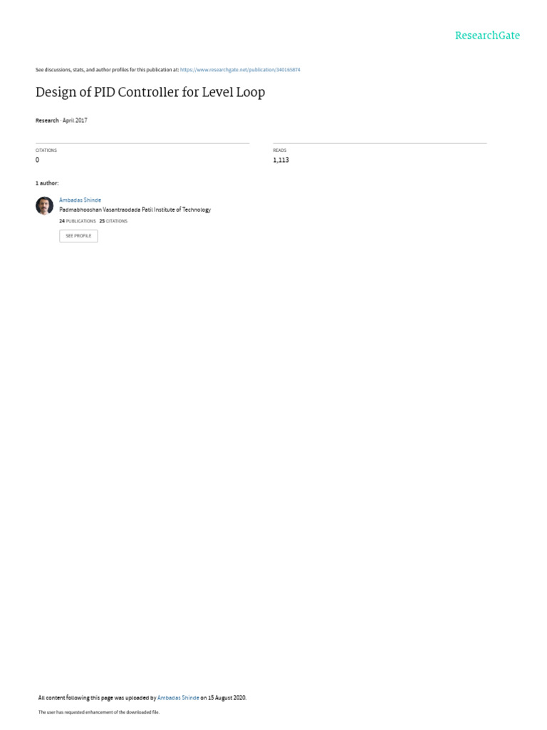 Design of PID Controller For Level Loop | PDF | Control Theory | Science