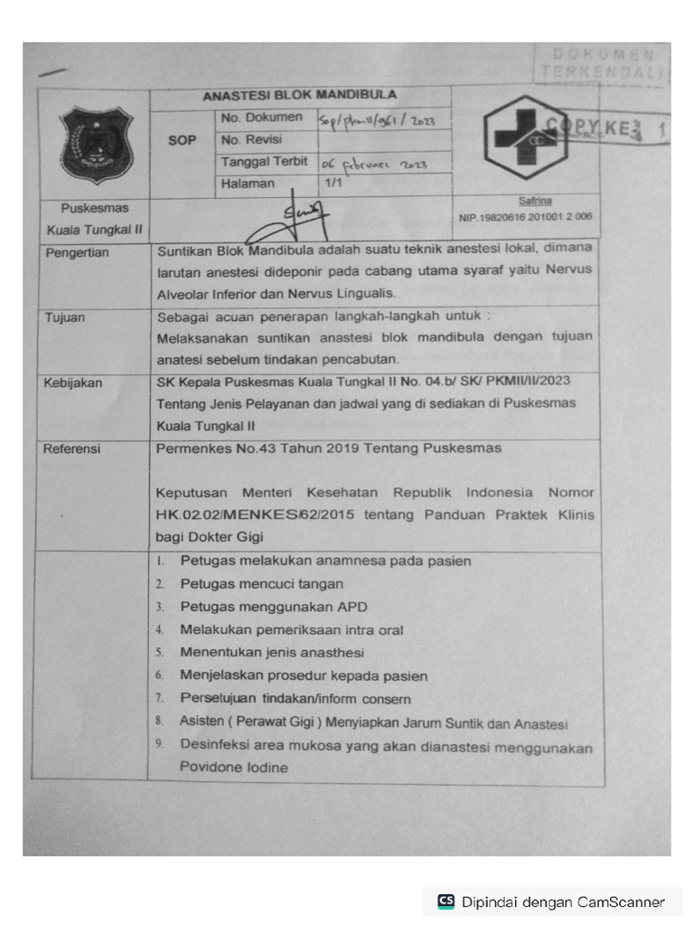 Sop Anastesi Blok Mandibula | PDF