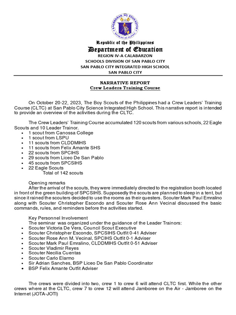 CLTC Narrative Report | PDF | Youth Organizations | Outdoor Recreation
