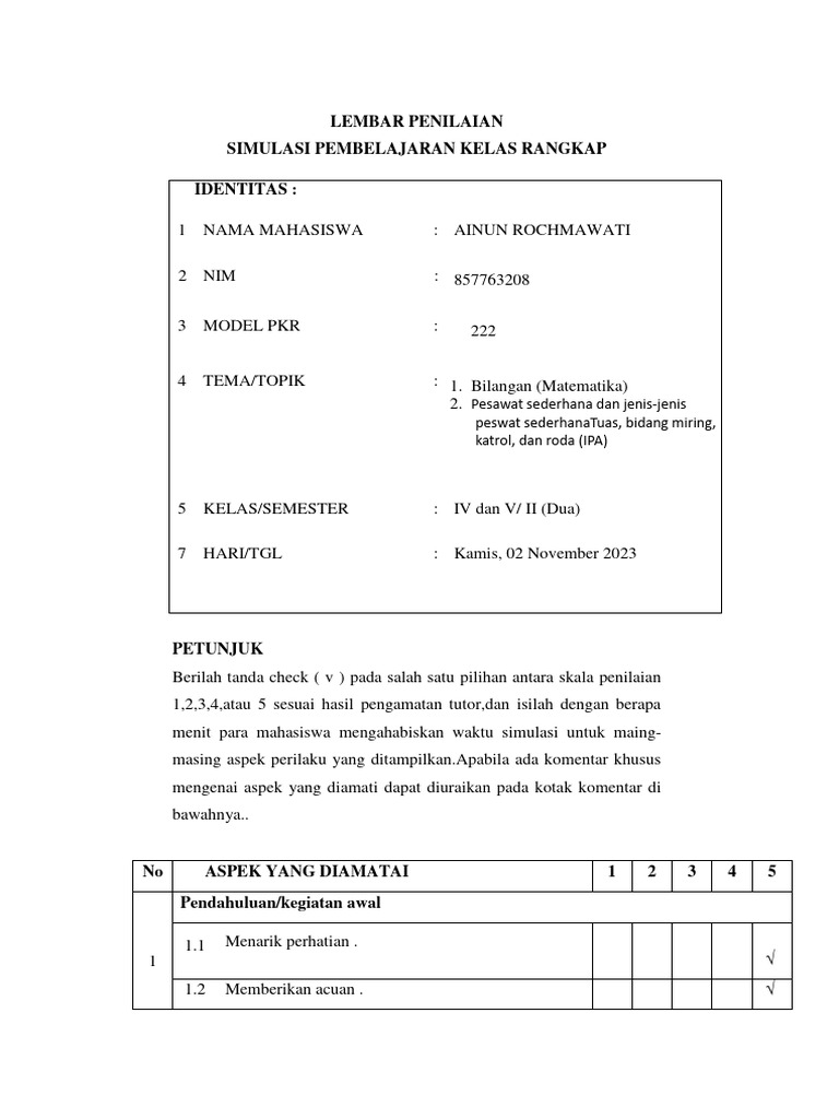 Lembar Penilaian Simulasi PKR | PDF